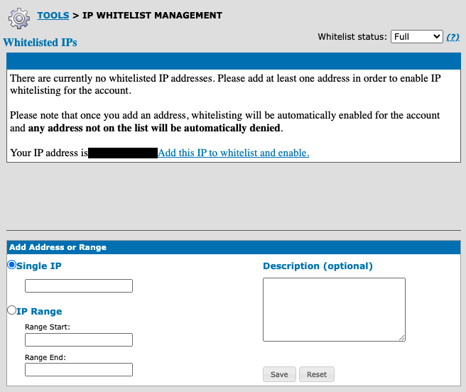 Configure IP Whitelist Management in PayConex