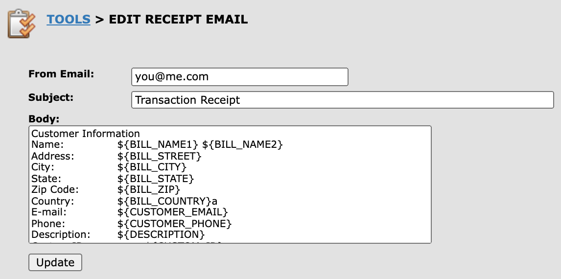 Configure PayConex Receipt Emails