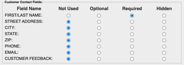 Select Customer Contact Fields on PayConex Hosted Payment Forms