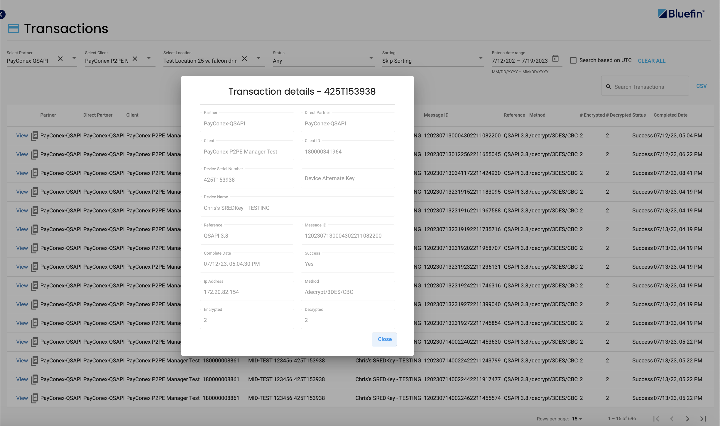 Find a Transaction in P2PE Manager
