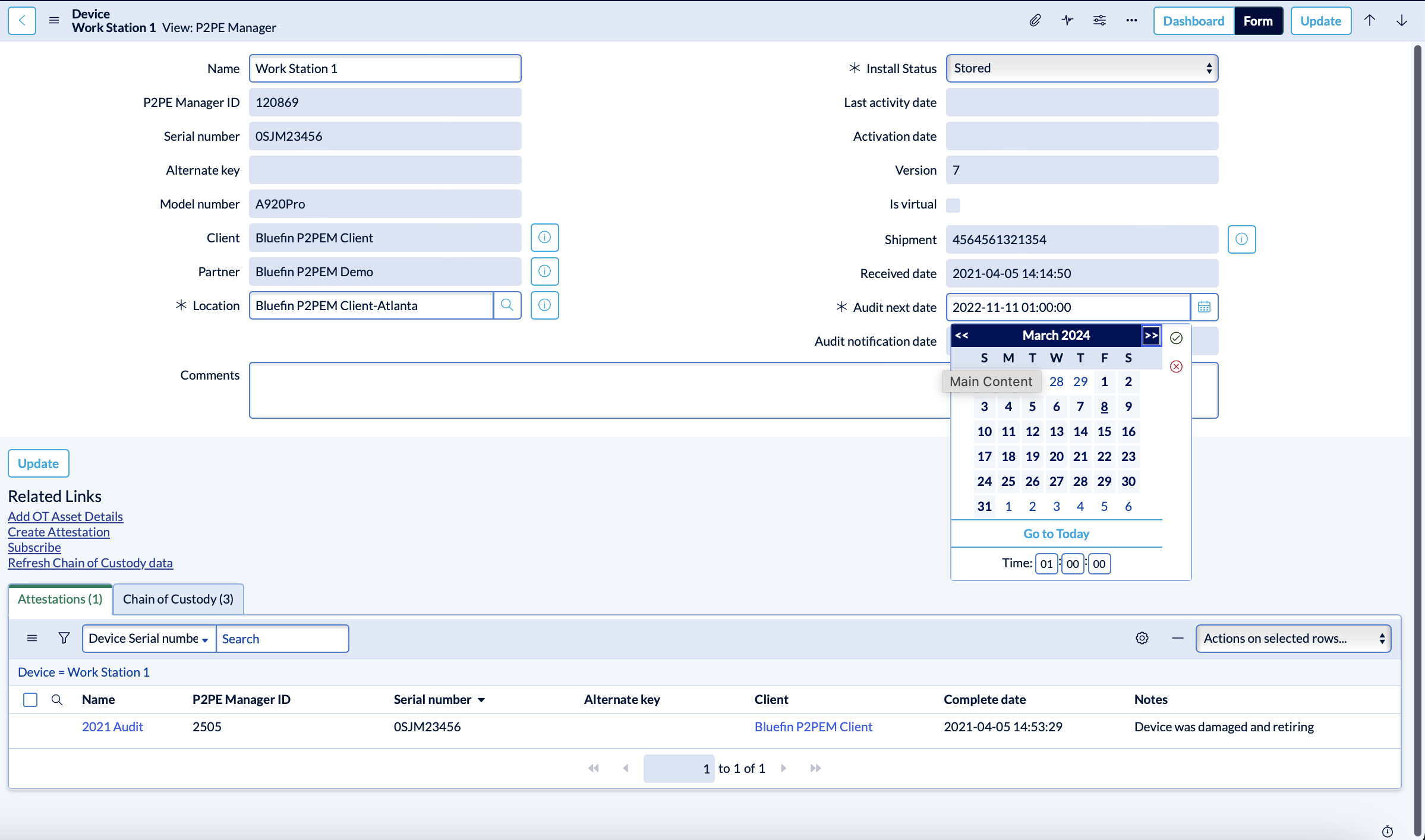 Update Device Audit Next Date in ServiceNow P2PE Manager